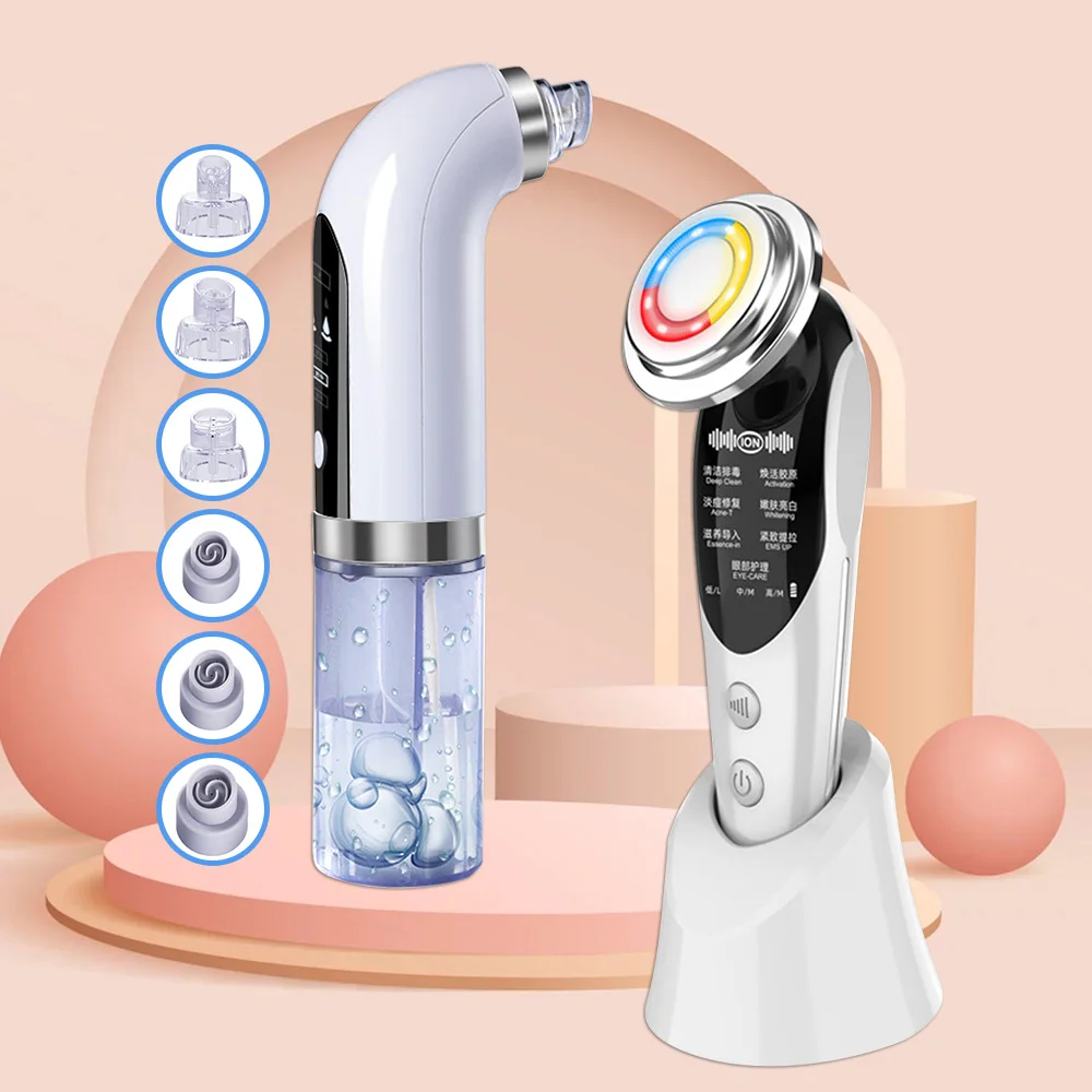 Rf Ems 얼굴 리프팅 장치 얼굴 마사지기 Led 라이트 테라피 피부 회춘 블랙헤드 리무버 모공 진공 청소기 7