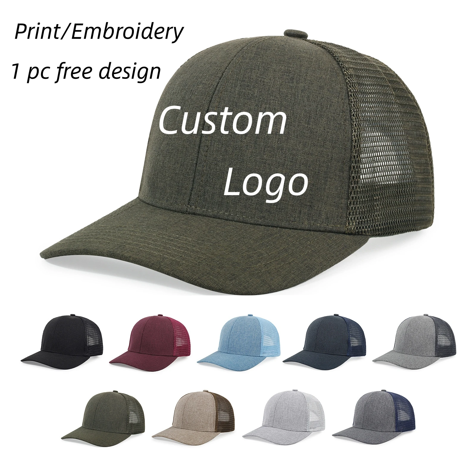 Custom-Logo-Men-Classic-6-Panel-Baseball-Cap-Premium-Curved-Brim-Mesh ...