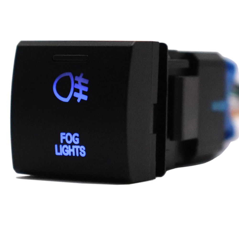 Fog Lights Dash Push Button Switch 12V ON/OFF Blue LED 22mm x 22mm for ...