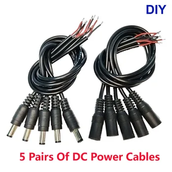 5 Pairs DC 12V Connector 5.5x2.1mm Male and Female DC Power Socket Jack ...
