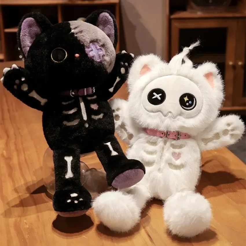 Cute Plush Toys Kawaii Black Skeleton Cat Creative Stuffed Animal ...