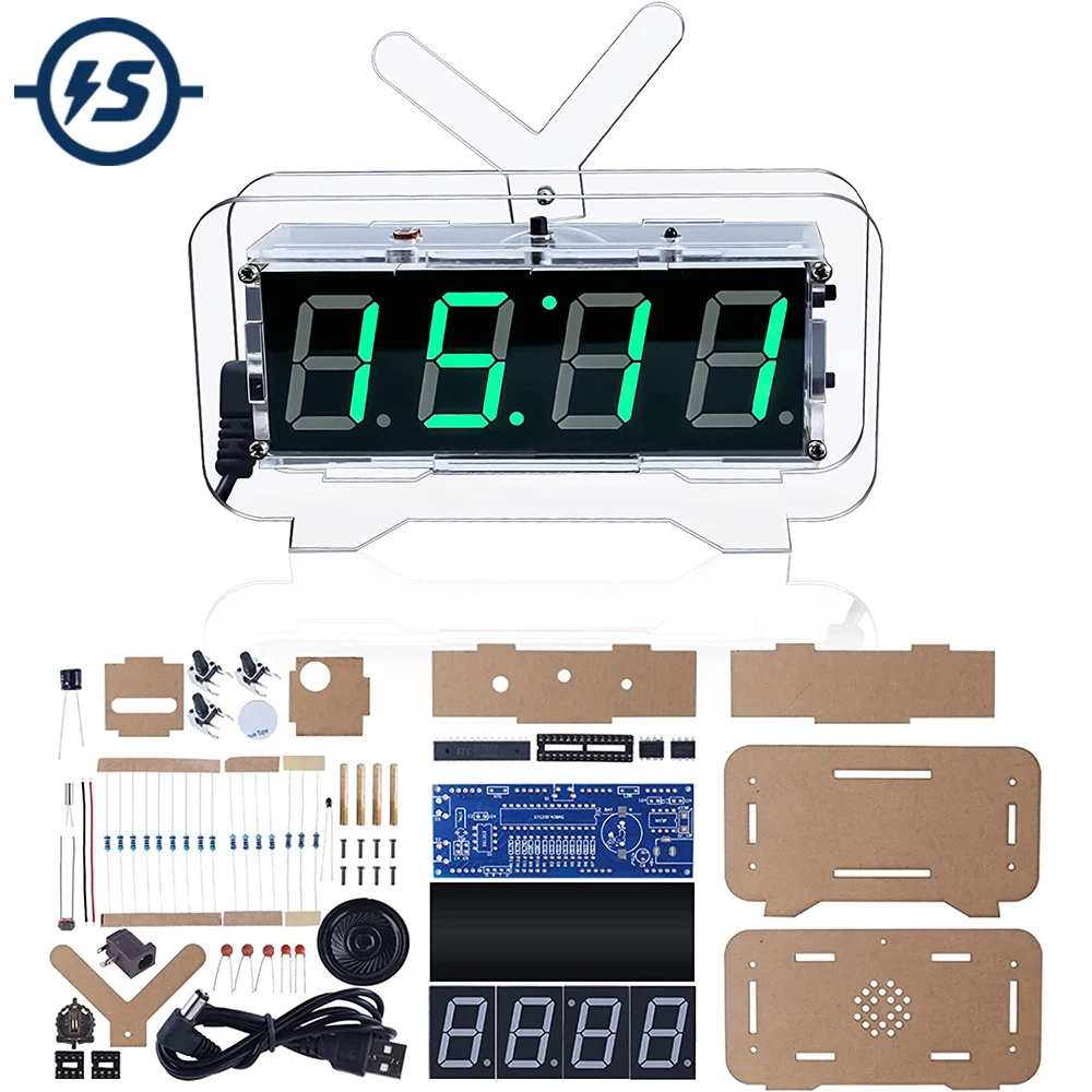 4 디지털 Led 알람 시계 Diy 납땜 프로젝트 연습 키트 시간 날짜 알람 온도 디스플레이 밝기 조광기 Usb 충전