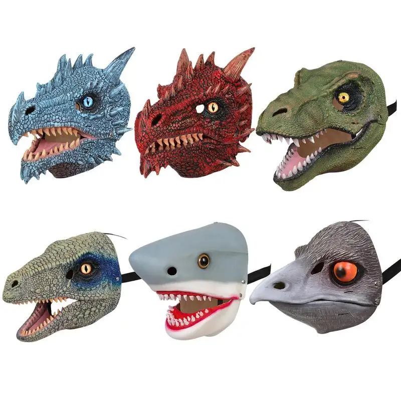 Dragon Dinosaur Mask Open Mouth Latex Horror Dinosaur Headgear Dino ...