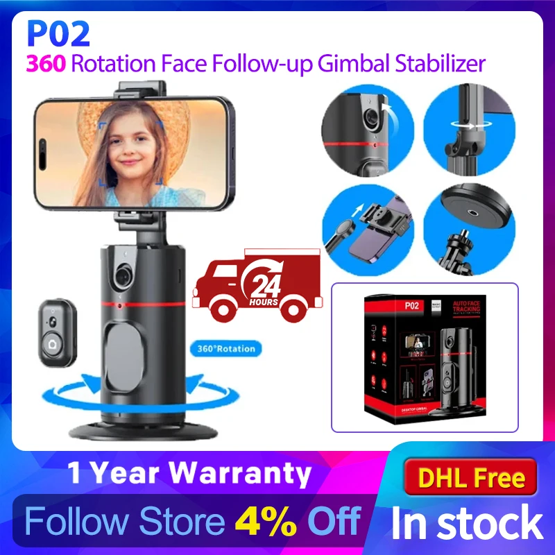 P02-360-Rotation-Face-Follow-up-Gimbal-Stabilizer-Monopod-Desktop ...