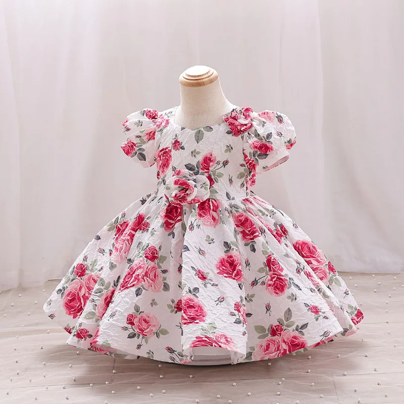 Children Rose Floral Dress Pink Princess Party Dresses for Kids Ball ...