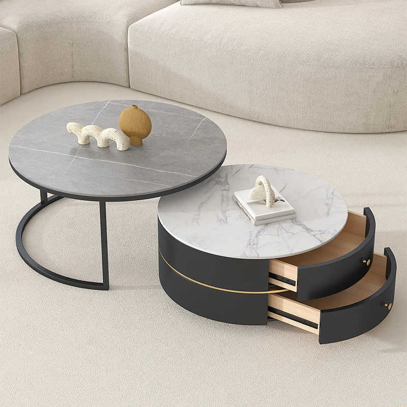 Modern Round Living Room Table Set Nordic Metal Luxury Black Coffee ...