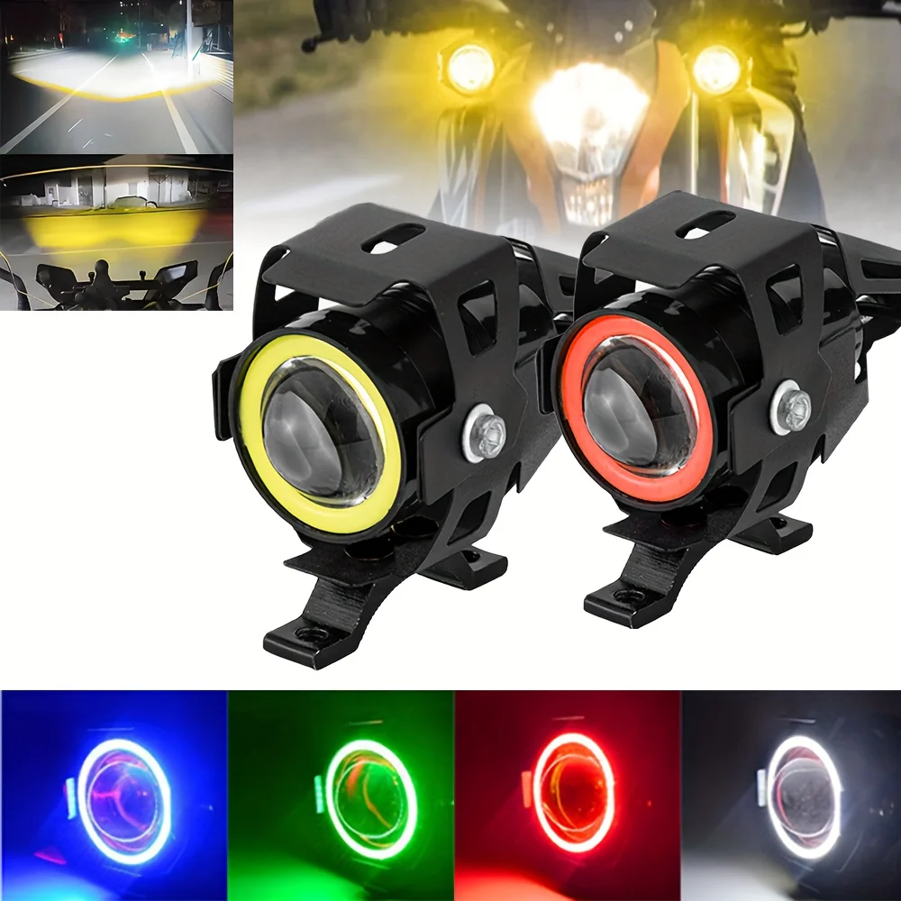 LED Auxiliary Motorcycle Headlight Fog Lights Universal Angel Eyes U7 ...