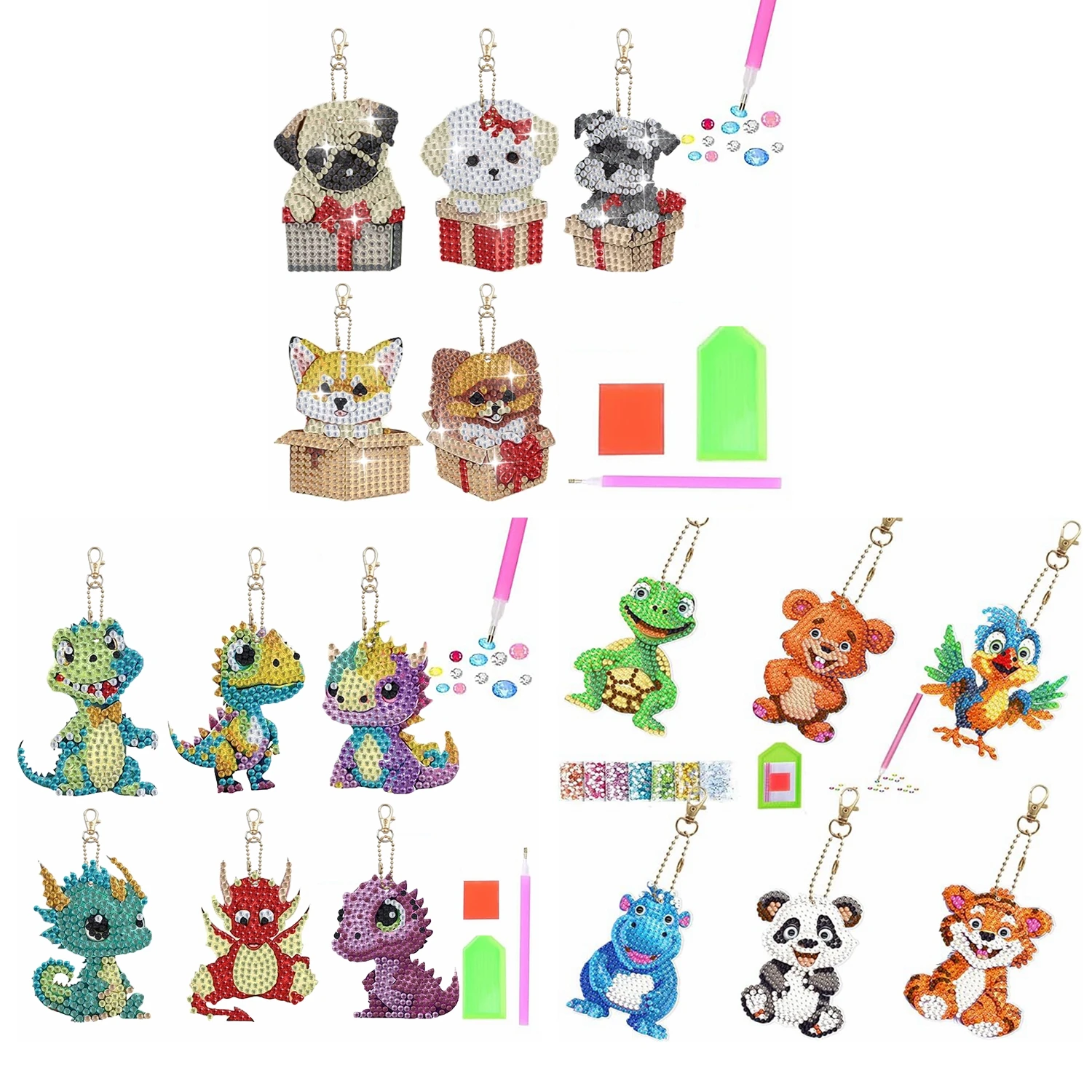 6pcs-Set-DIY-Dragons-Diamond-Painting-Keychains-Double-Sided-Key-Chains ...