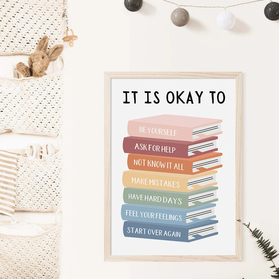 Boho-It-Is-OK-to-Feel-Books-Educational-Poster-Wall-Art-Canvas-Painting ...