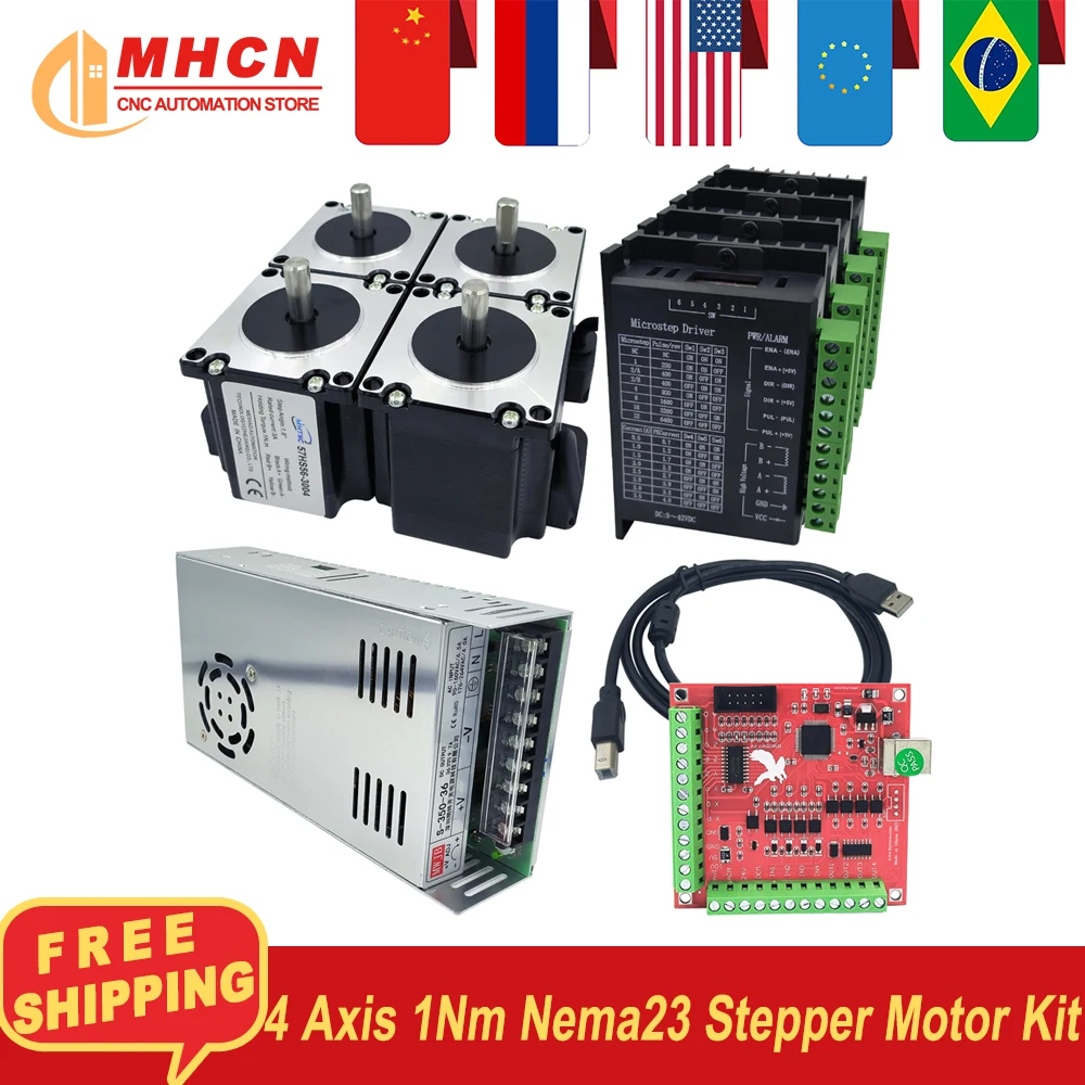 4-axis-Nema23-stepper-motor-kit-include-4-pcs-1Nm-engine-4-pcs-DM542 ...