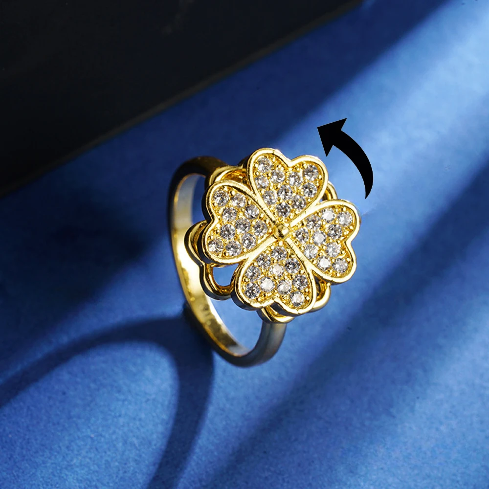 Zircon-Four-Leaf-Clover-Rotating-Anxiety-Rings-for-Women-Anti-Stress ...