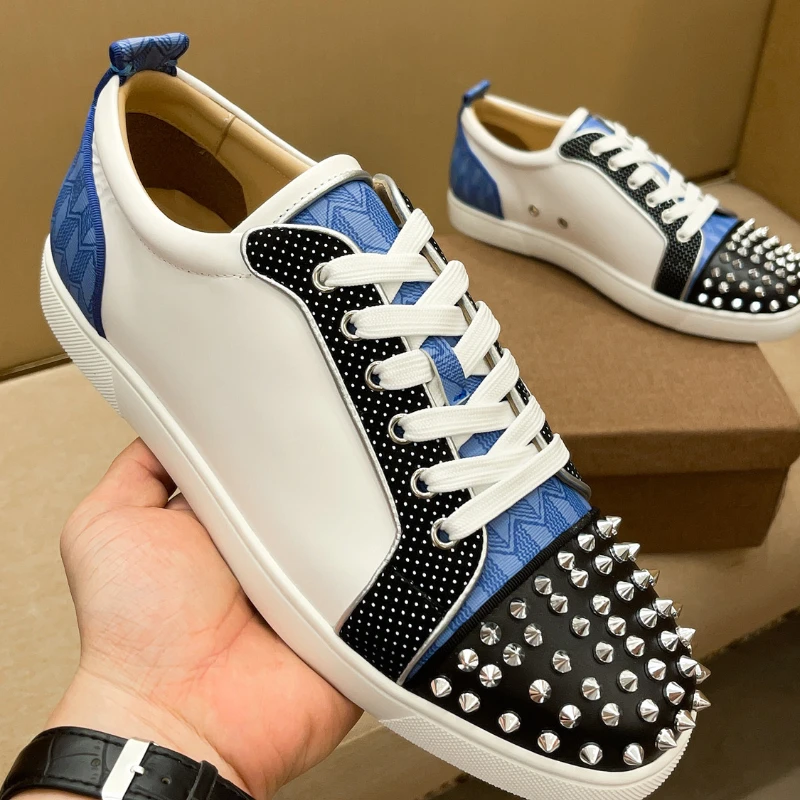 Men-s-shoes-with-rivets-red-soles-low-top-real-leather-shoes-head-nails ...