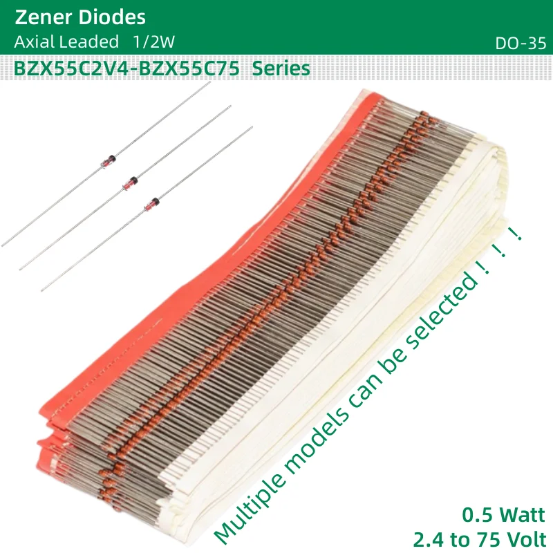 50 pçs/lote 1/2w zener diodos 0.5w bzx55c2v4 bzx55c2v7 bzx55c3v0 ...