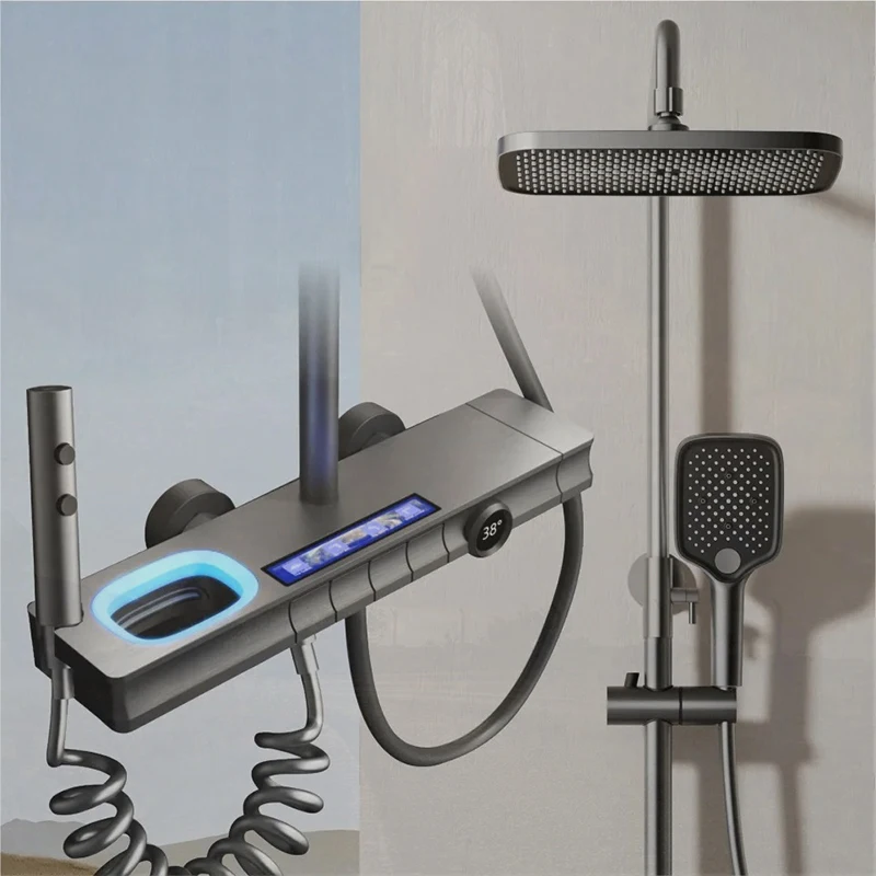 Gun-Grey-Gray-Black-Brass-Shower-Faucet-Set-Rainfall-Bathtub-Tap ...