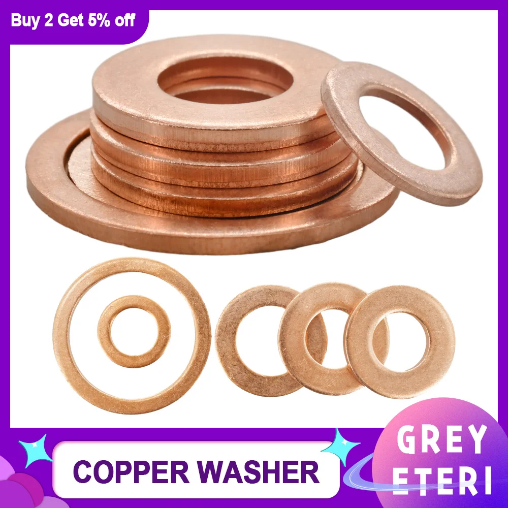 Pure-Copper-Washer-Solid-Flat-Gasket-Oil-Sealing-Washers-Sump-Plug-Shim ...