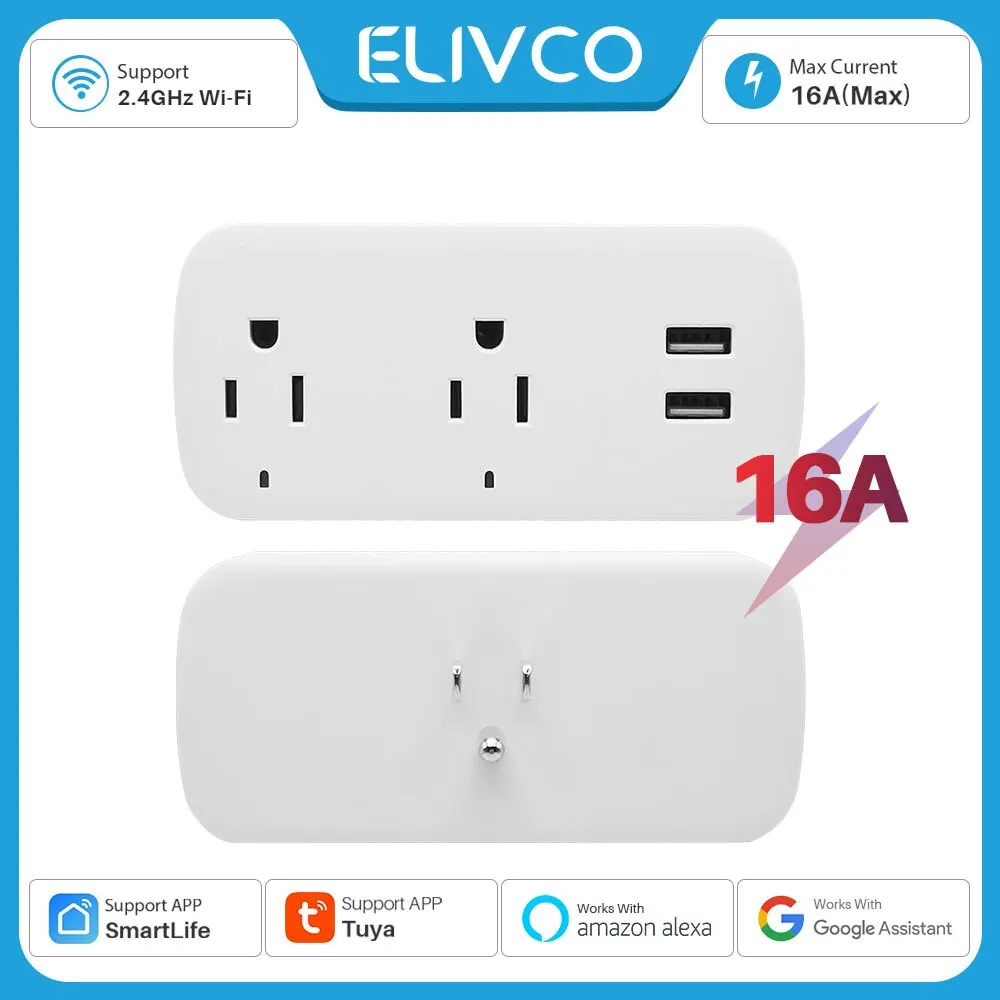 16A-US-Tuya-Smart-WiFi-Plug-Socket-2-Outlets-2-USB-Ports-With-Timer ...