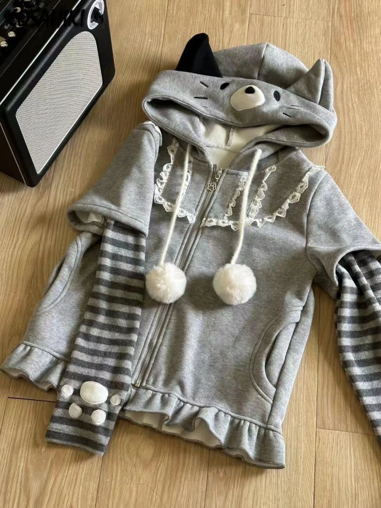 Sudaderas con capucha a rayas Harajuku para mujer, Tops Kawaii con ...