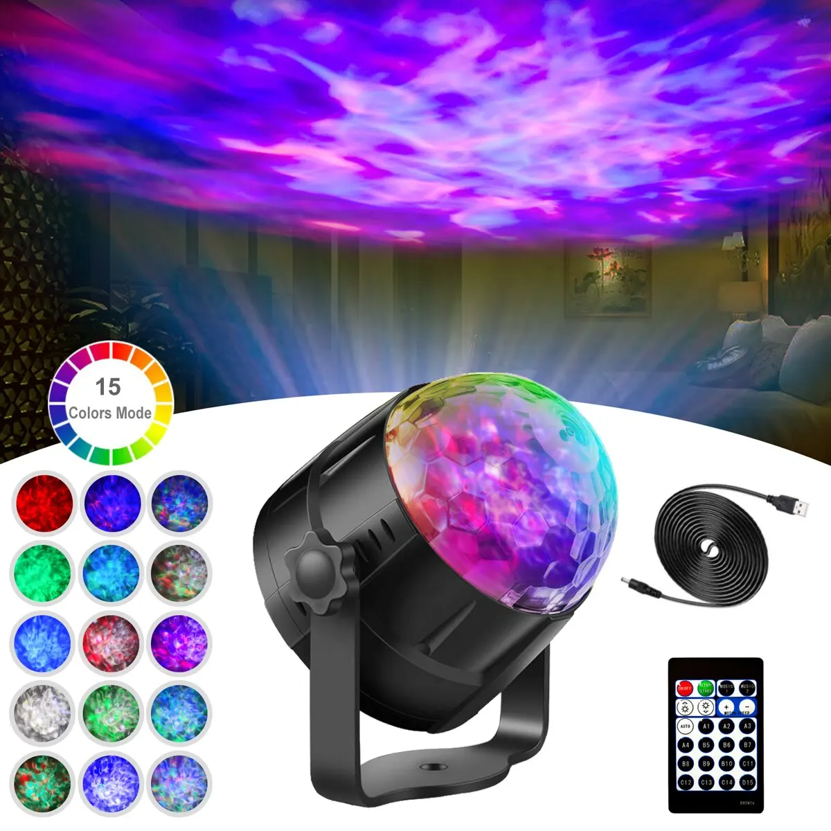 15 Colors Strobe Light Sound Activated Stage with Remote Control Disco ...