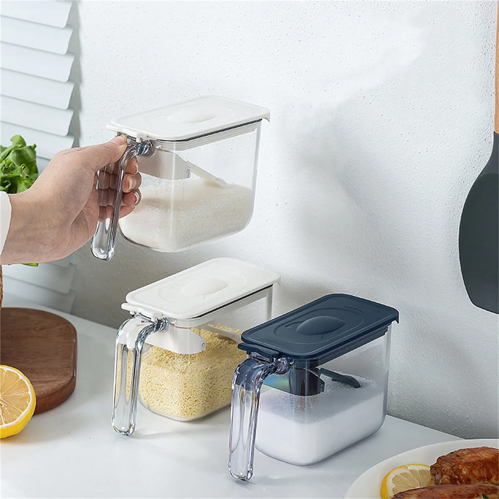 Clear-Condiment-Canisters-Pots-Condiment-Jar-Container-With-Lids-And ...