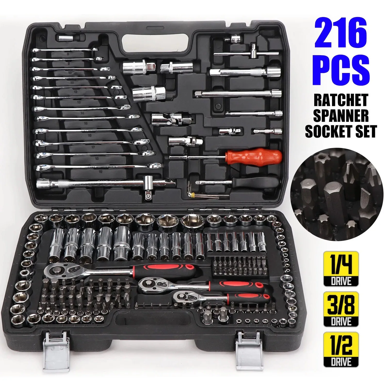 216Pcs Socket Wrench Set Ratchet Wrench Tool Kits Mechanical and ...