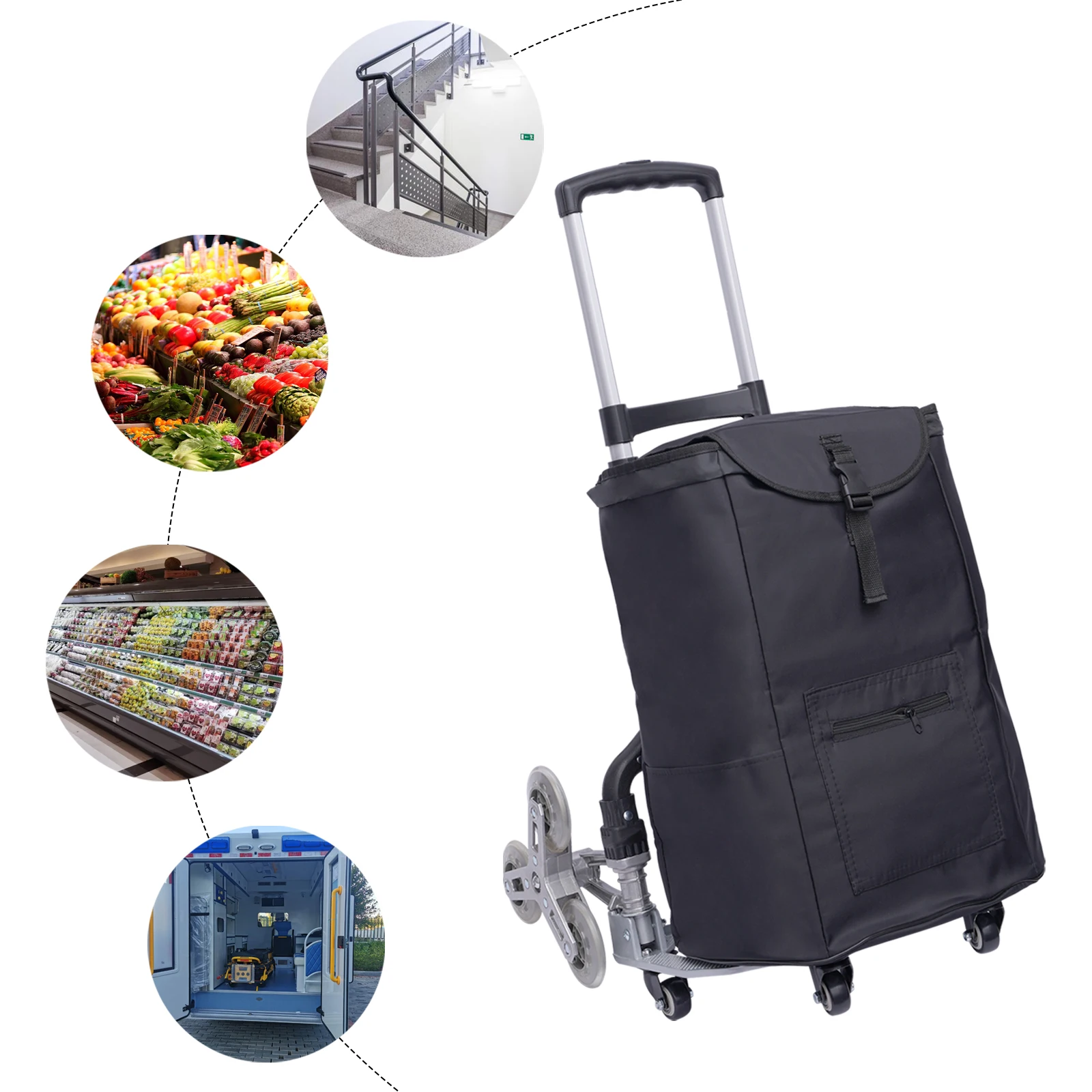 165lbs 4 Universal-Wheel Stair Climbing Cart Luggage Cart With Foldable ...