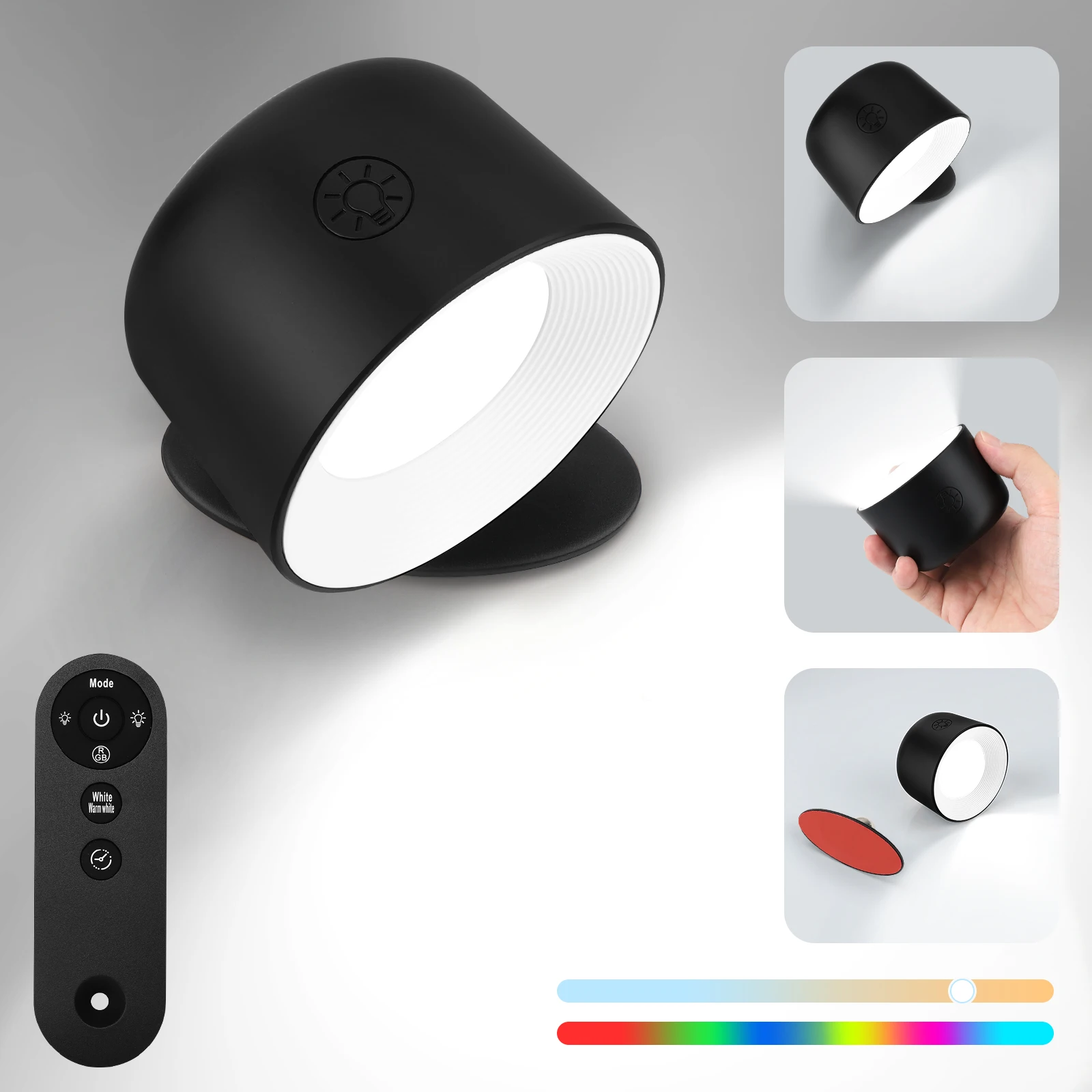 Remote Control LED Wall Light Night Light, Bedroom Bedside Light, 360 ...