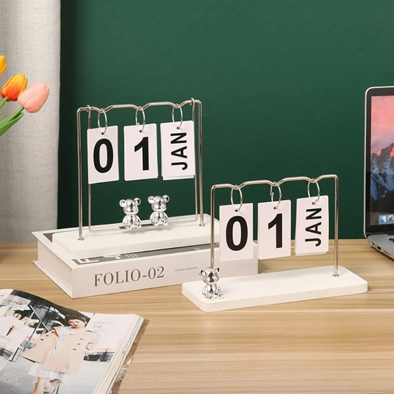 Desk-Flip-Calendar-Office-Desk-Decoration-Iron-Rings-Binding-Permanent ...