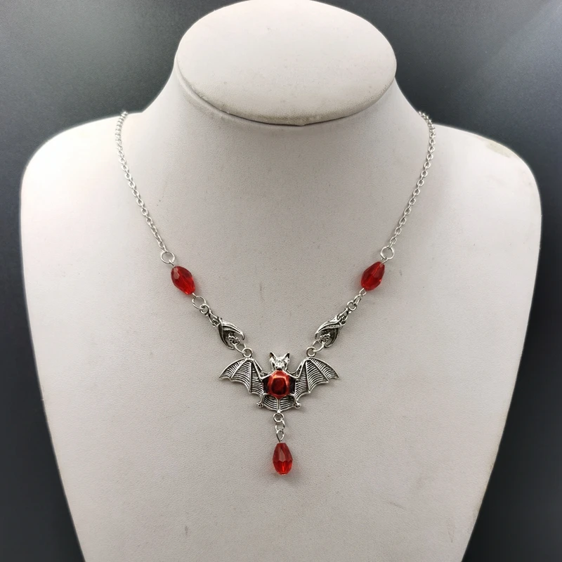 Stunning Gothic Vampire Bat Necklace Red Crystal Beads Vampire Bat ...