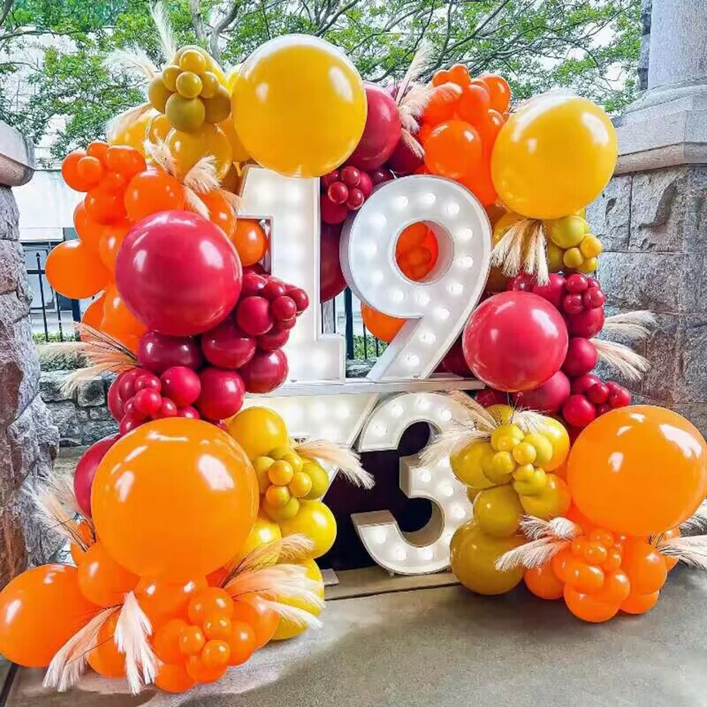 123Pcs Orange Balloons Garland Kit Mustard Yellow Red Balloon Arch Kit ...