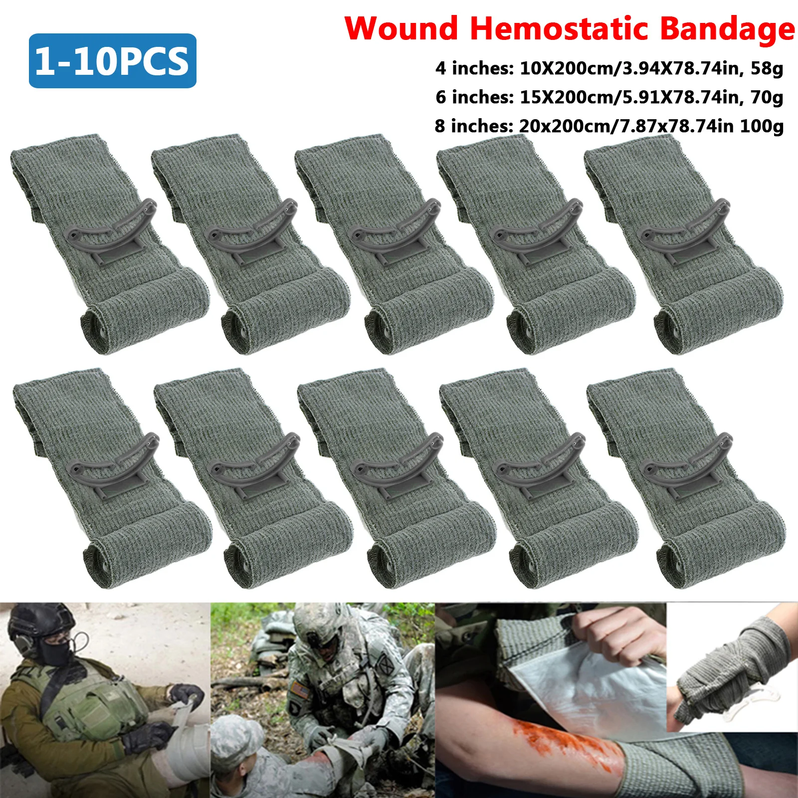 1-10PCS-Wound-Hemostatic-Bandag-4-6-8-Inch-Israeli-Bandage-Tourniquet ...
