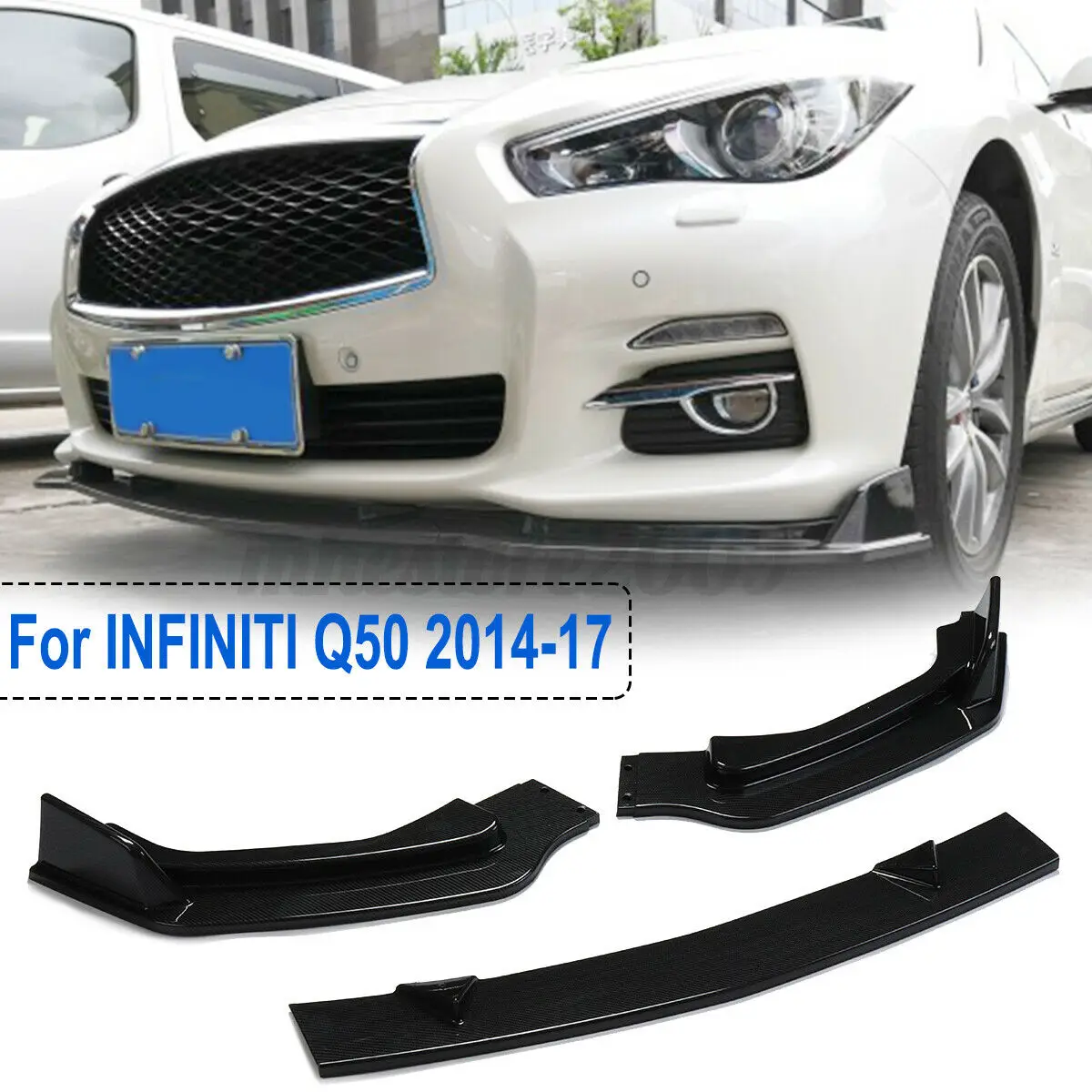 Front-Bumper-Lip-Spoiler-for-Infiniti-Q50-2014-2017-Black-Carbon-Bumper ...