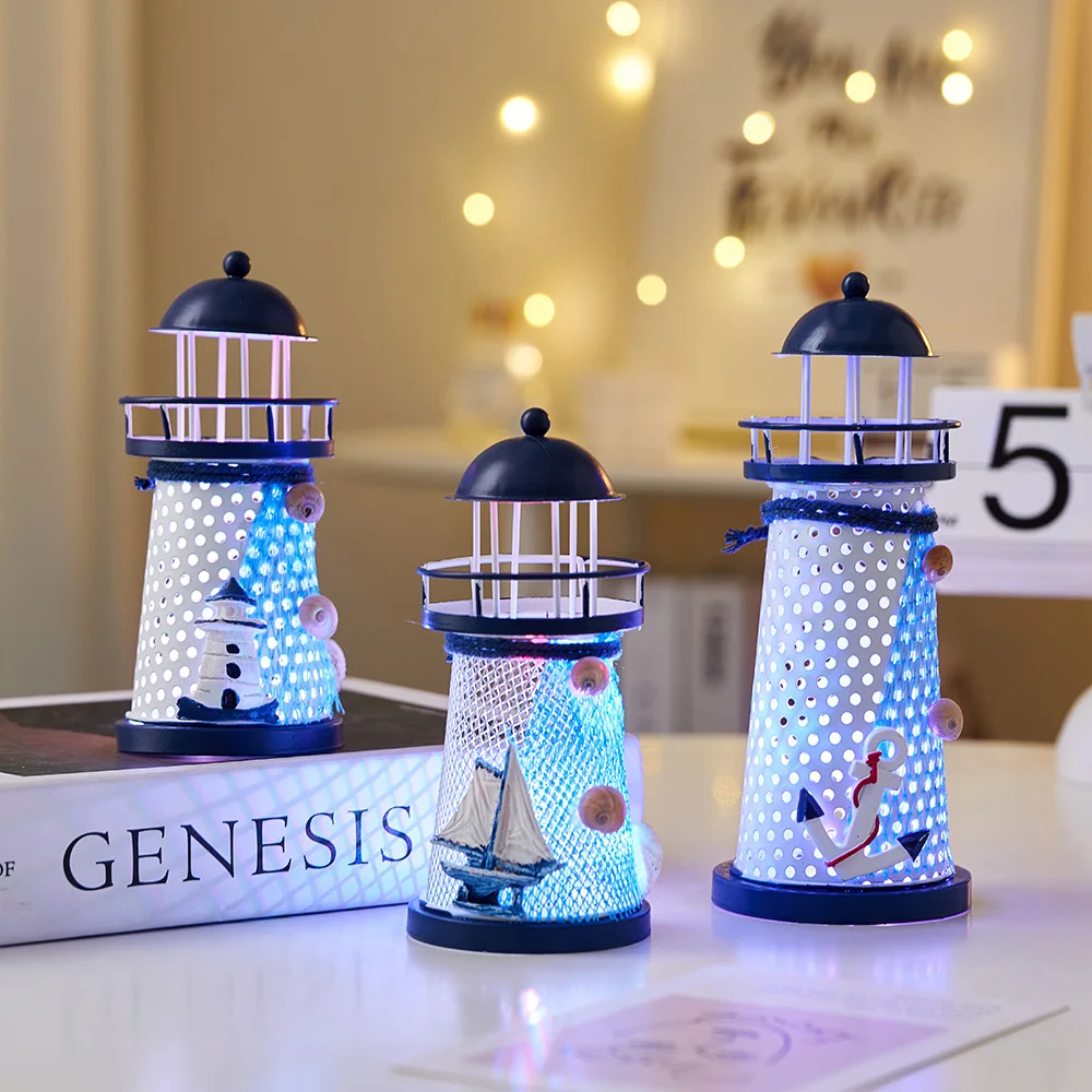 LED-Lighthouse-Sculptures-and-Figurines-Mediterranean-Style-Decoration ...
