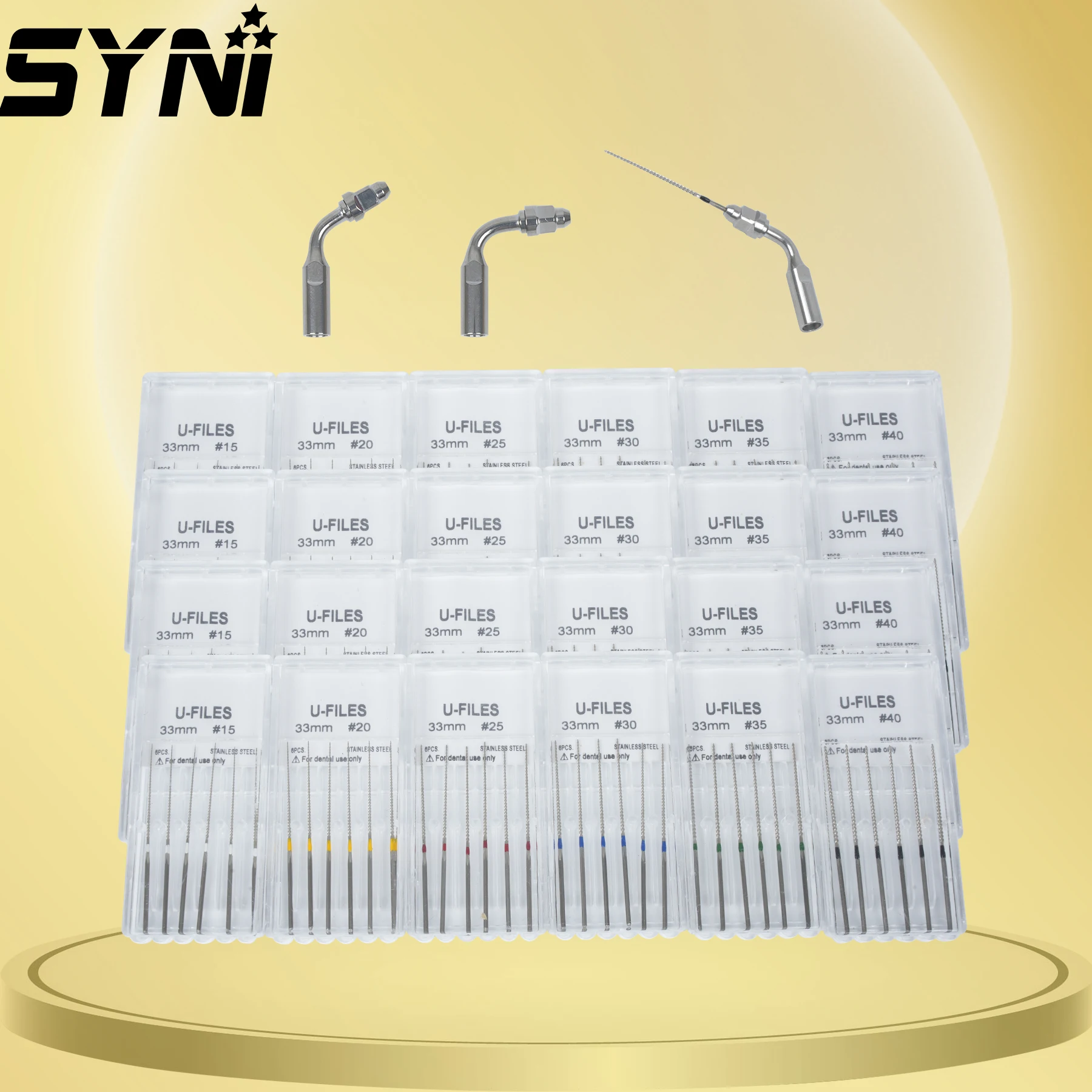SYNI 6Pcs Dental Ultrasonic U-Files Staniless Steel 15-40# 33mm for ...