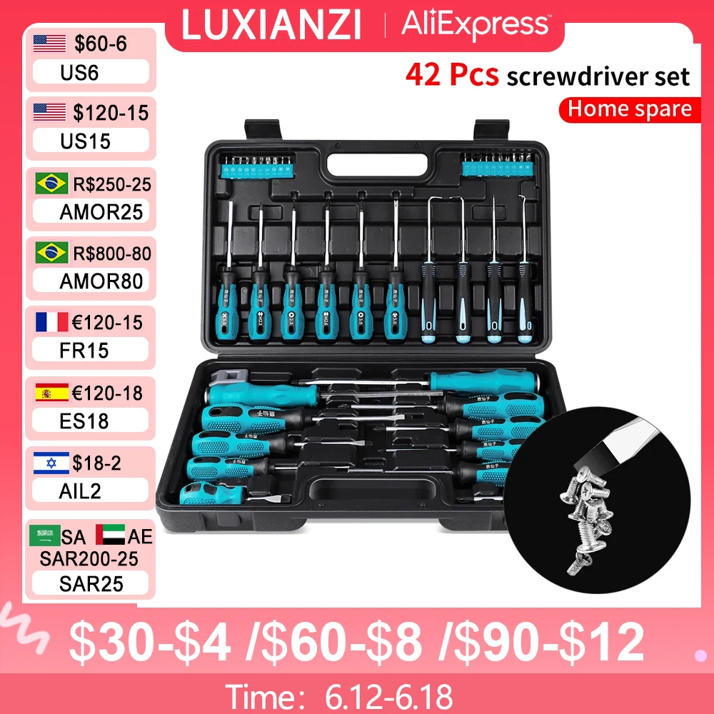 Luxianzi 42pcs Screwdriver Hand Tool Set With Plastic Toolbox Precision ...