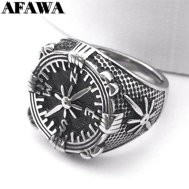 Vintage-Compass-Sailor-Ring-for-Women-Men-Stainless-Steel-Silver-Color ...