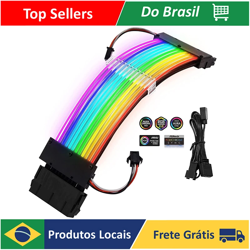 Cabo de extensão de psu rgb atx 24pin gpu 8pin triplo streamer pci e 6 ...