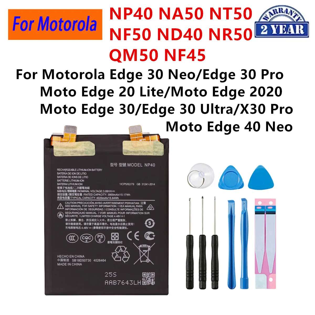 Batería NP40 NA50 NT50 NF50 ND40 NR50 QM50 NF45 para Motorola Edge 30 ...