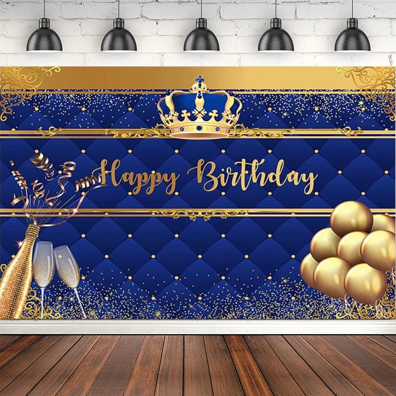 Royal Blue Photography Backdrop Crown Gold Glitter Balloons Champagne ...