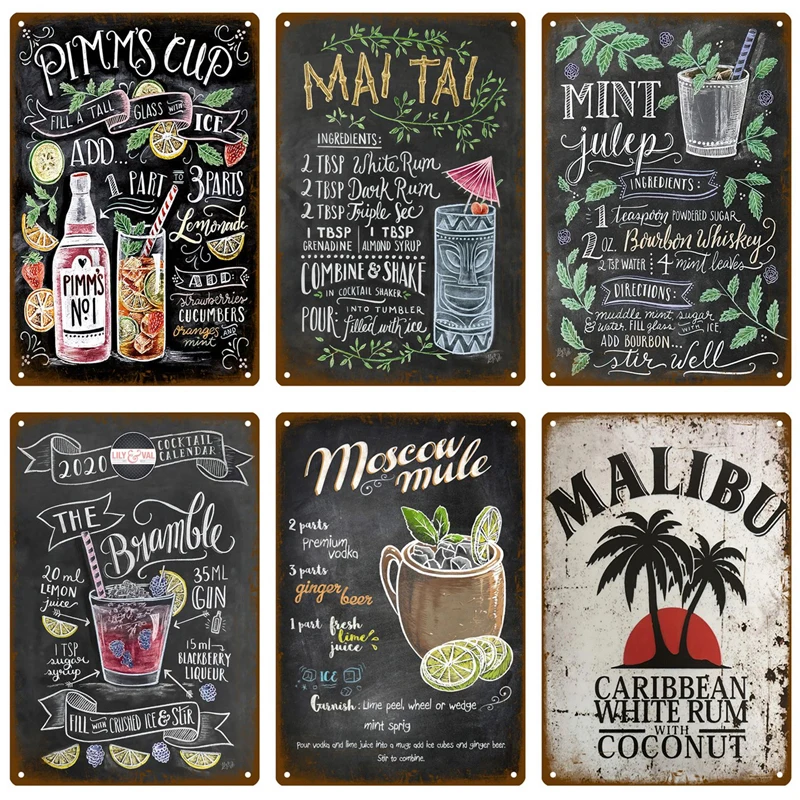 Cocktail-Vintage-Beer-Metal-Plaque-Bar-Sign-Home-Wall-Decor-Metal-Sign ...