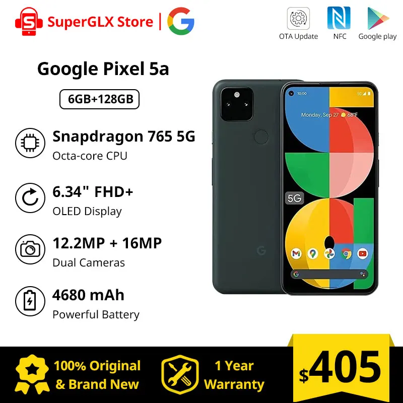 Nova Original Google Pixel 5a 5g Smartphone 6gb 128gb 6.34 "oled Snapdragon 765g 4k Câmera Dupla ...
