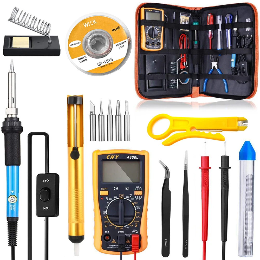 60W Electric Soldering Iron Kit With Digital Multimeter 220V/110V Adjustable Temperature Solder ...