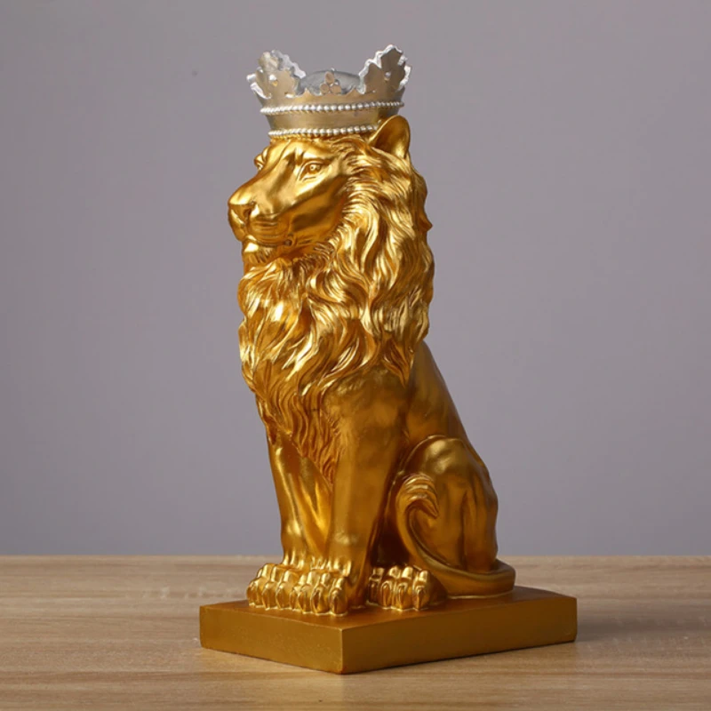 Lion Animal Figurines Resin Crown Lions Statue Handmade Artwork Gift ...