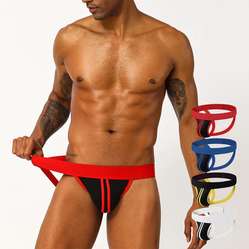 4 Color Men Cotton Tight Underwear Jockstrap Backless Thongs Breathable Jock Strap Homme Slip ...