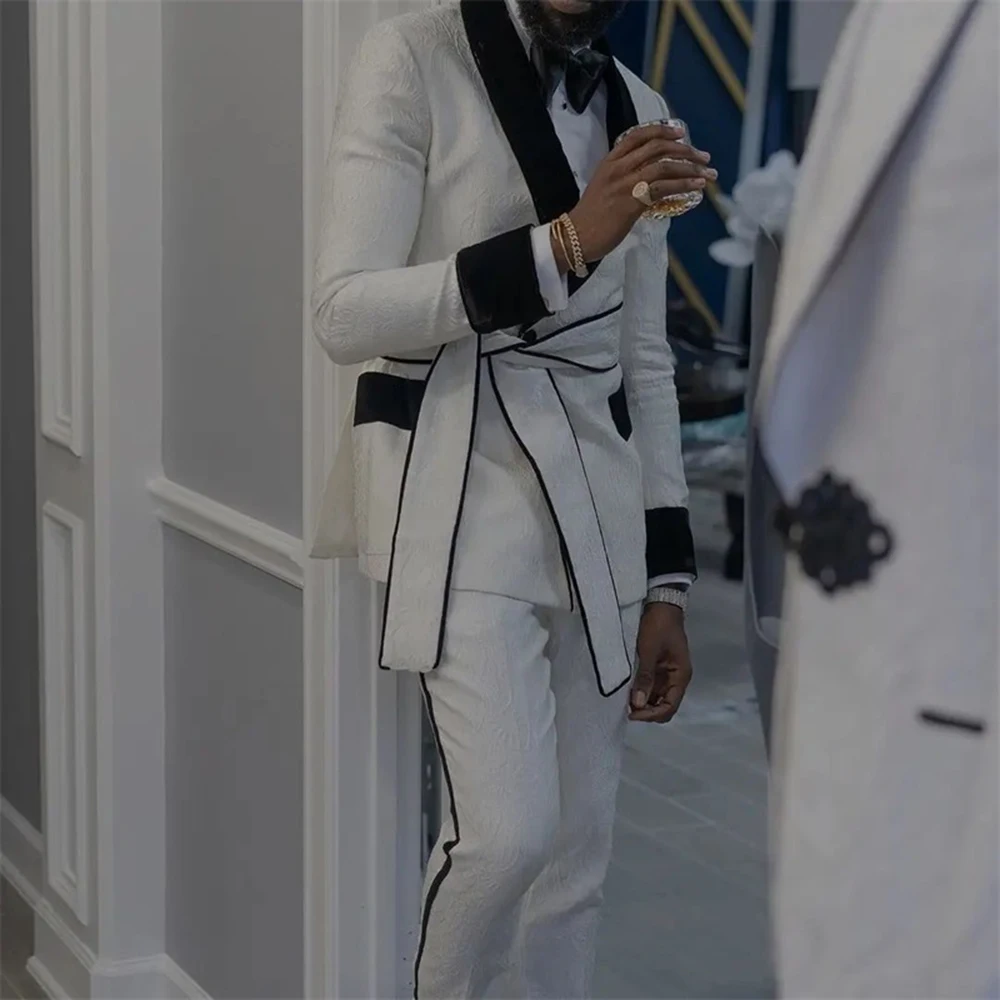 Men Suit With Belt Slim Fit 2 Piece Wedding Tuxedo Custom Made Prom ...