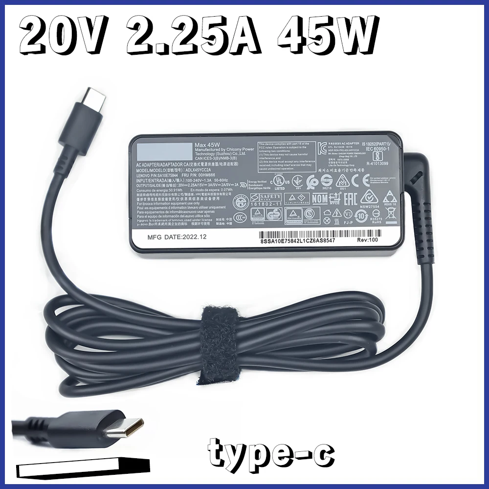 20V 2.25A 45W Type USB C Laptop AC Adapter Power Supply Charger For ...