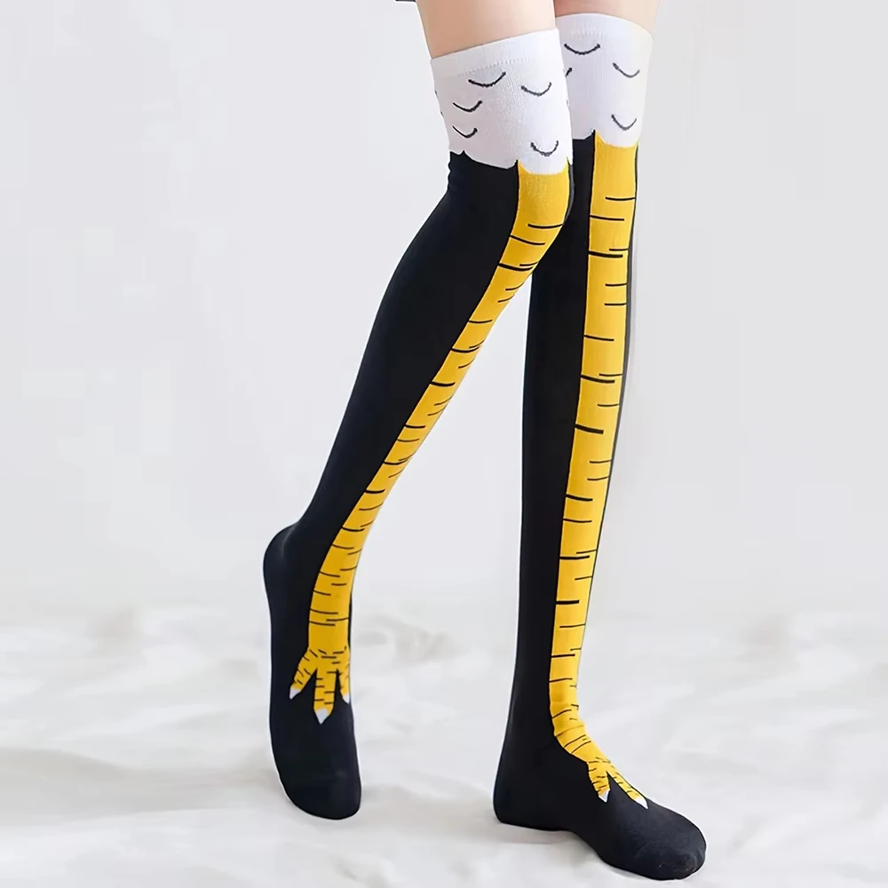 Women Thigh High Stockings Chicken Feet Print Long Socks Over Knee ...