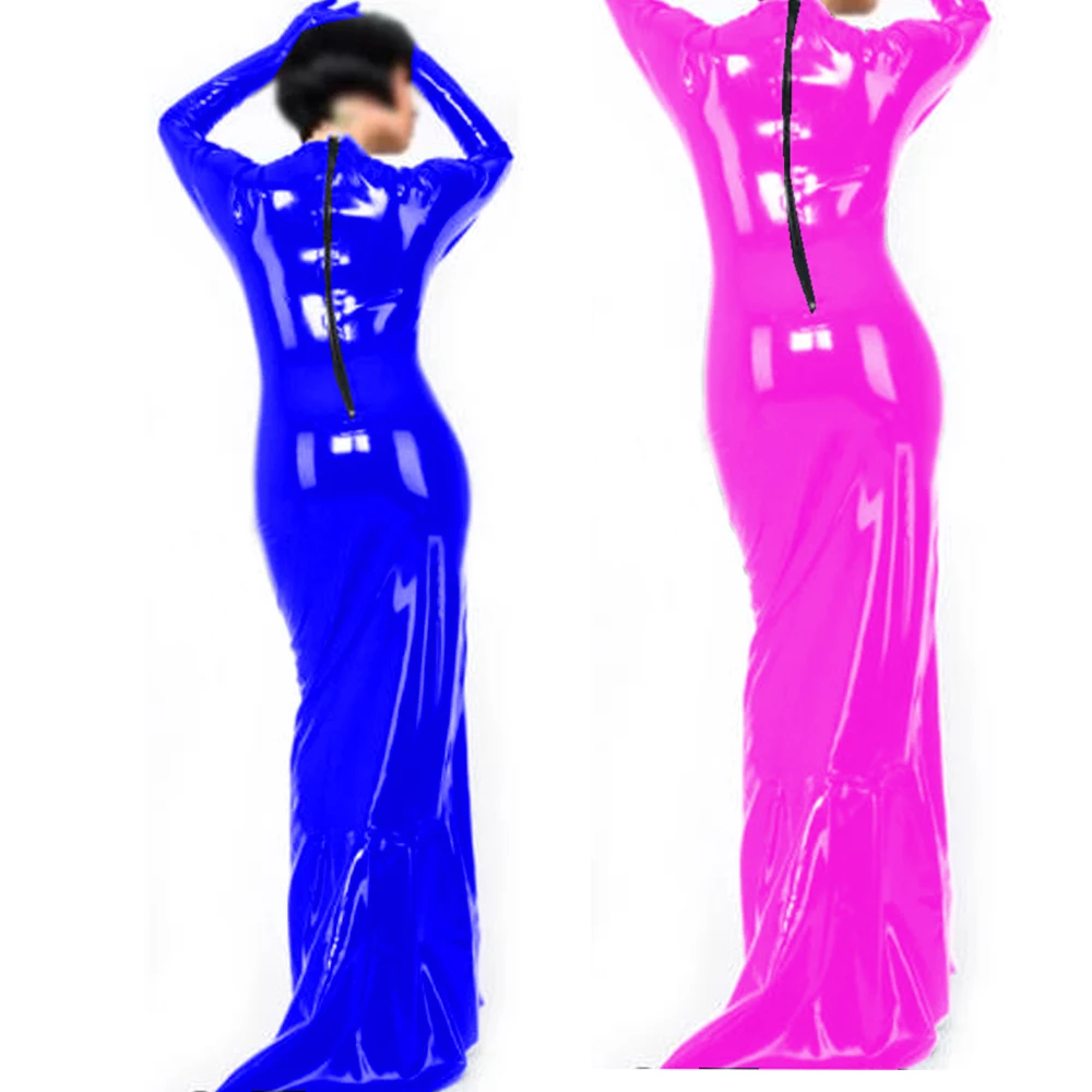 High-Neck-Long-Sleeve-Leather-PVC-Evening-Dresses-Sexy-Backless-Mermaid ...