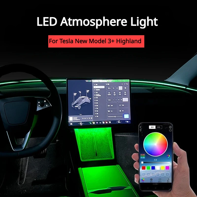 For-Tesla-New-Model-3-Highland-2024-USB-Acrylic-LED-Light-Wireless ...