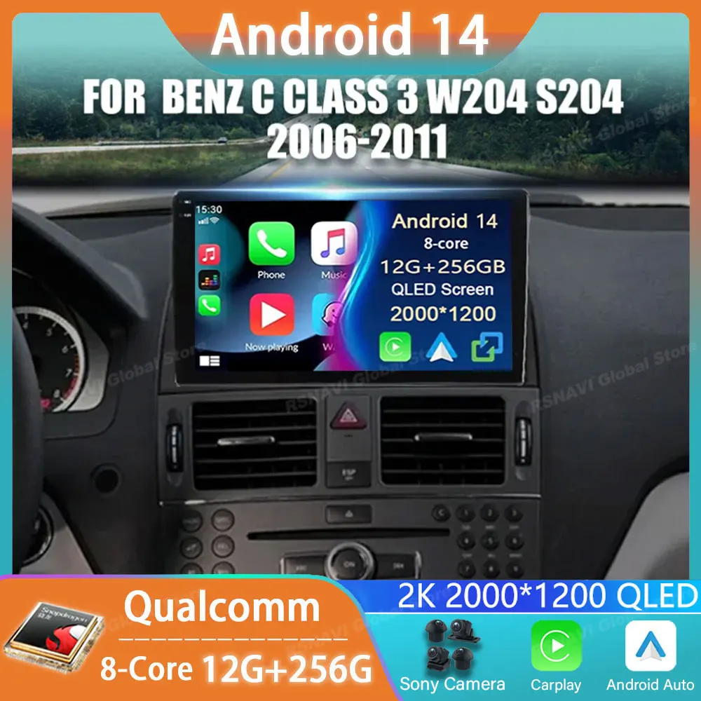Car-Radio-Android-14-For-Mercedes-Benz-C-Class-3-W204-S204-2006-2011 ...