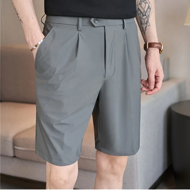 Summer Men's Shorts Straight Fit Stretch Knee-Length Short Suit Pants ...